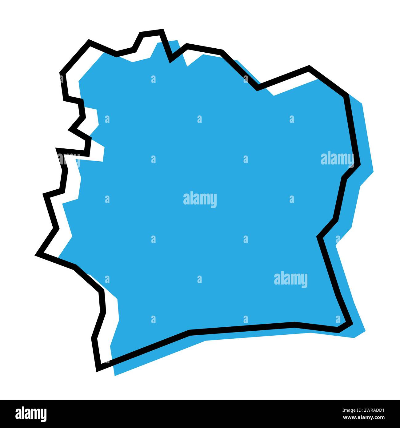 Carte simplifiée du pays Côte d'Ivoire. Silhouette bleue avec contour ...
