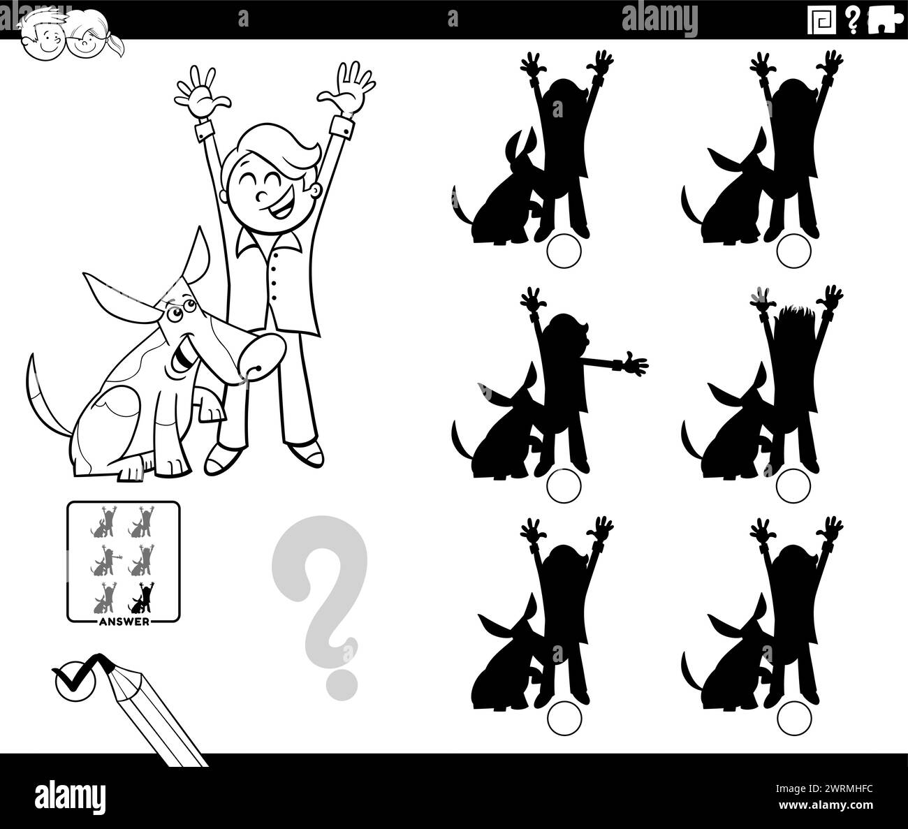 Dog owner cartoon illustration Banque d'images noir et blanc - Alamy