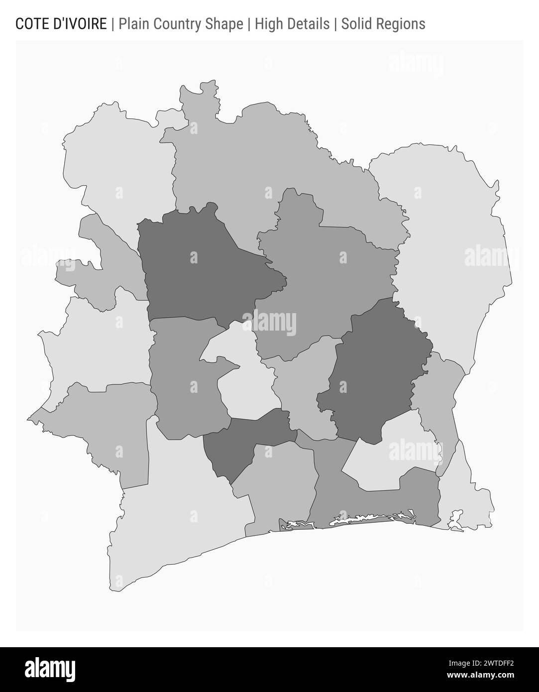 Carte de la plaine de Côte d'Ivoire. Détails élevés. Style des régions ...