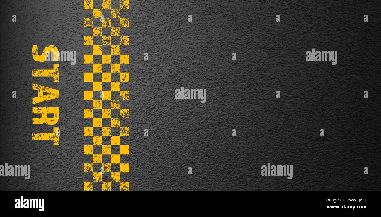 Route asphaltée avec marquage jaune de la ligne de départ, surface de ...