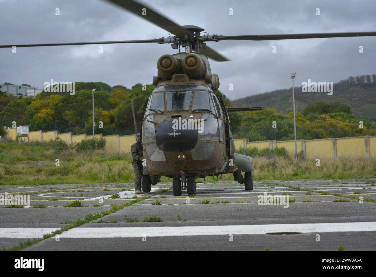 A helicopter, on March 21, 2024, in Ceuta (Spain). The General Command ...