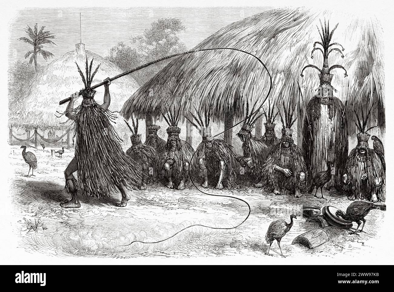 Danse du Pono. Danse fouet par laquelle le peuple Wayana danse à l ...