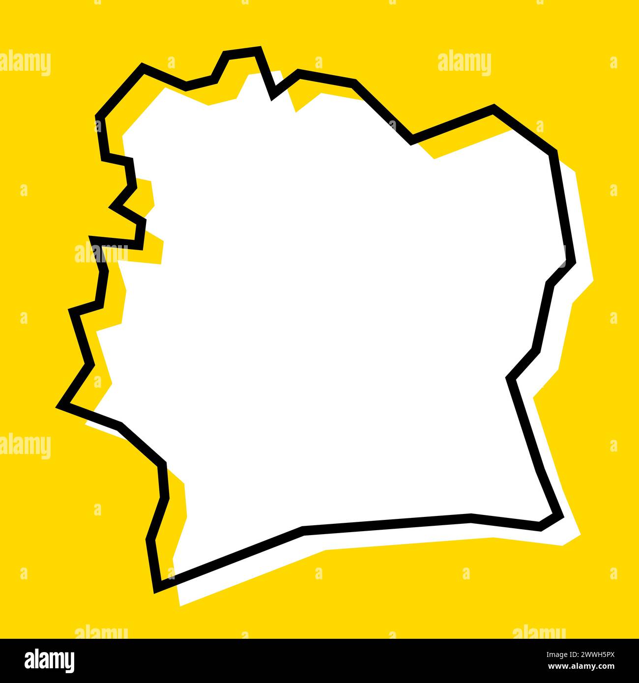Carte simplifiée du pays Côte d'Ivoire. Silhouette blanche avec contour ...