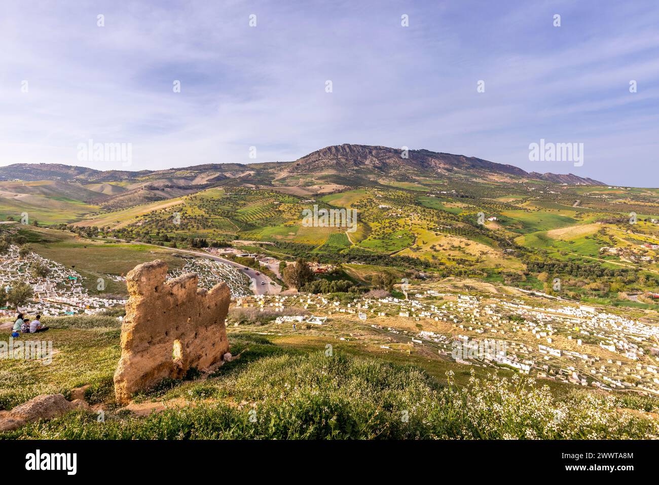 Fès, Maroc - 17 mars 2024 : colline verte et tombes musulmanes vues de ...