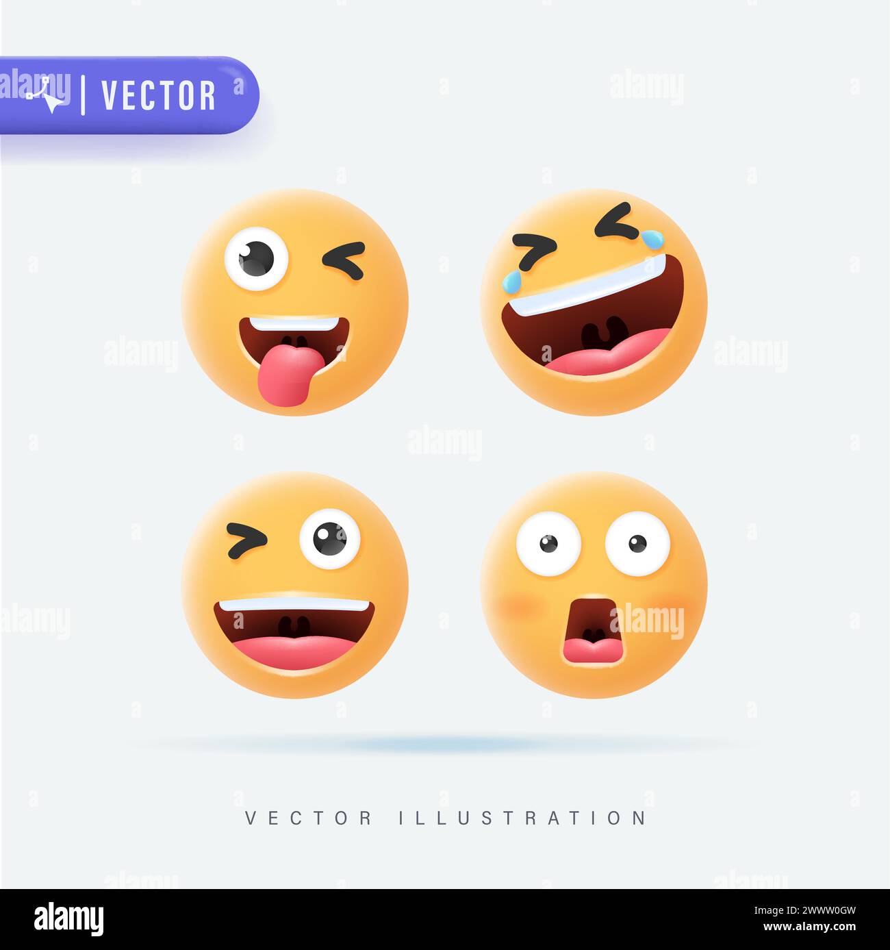 Jeu de vecteurs de visage emojis et émoticônes. Émoticône de mignons ...