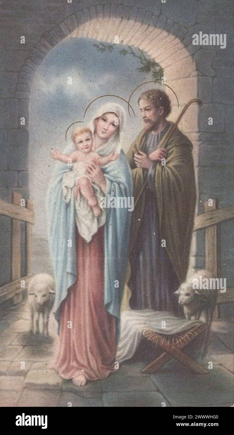 Carte sacrée vintage Sainte famille ( Joseph, Maria Marie et Jésus ...