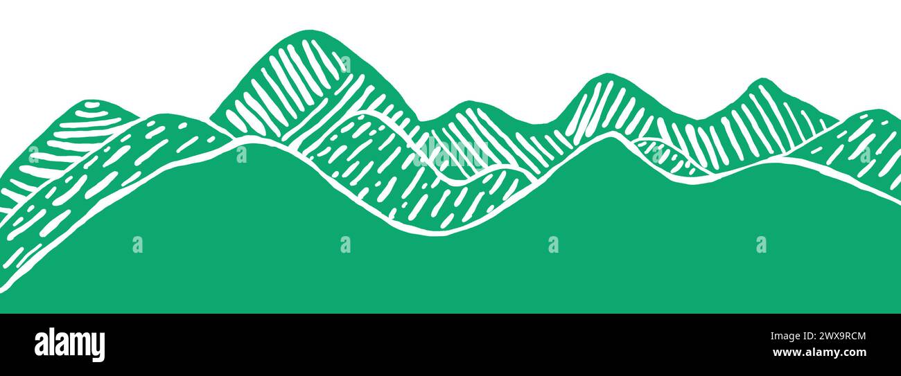 Panorama de montagnes. Illustration stylisée. Vert sur fond blanc ...