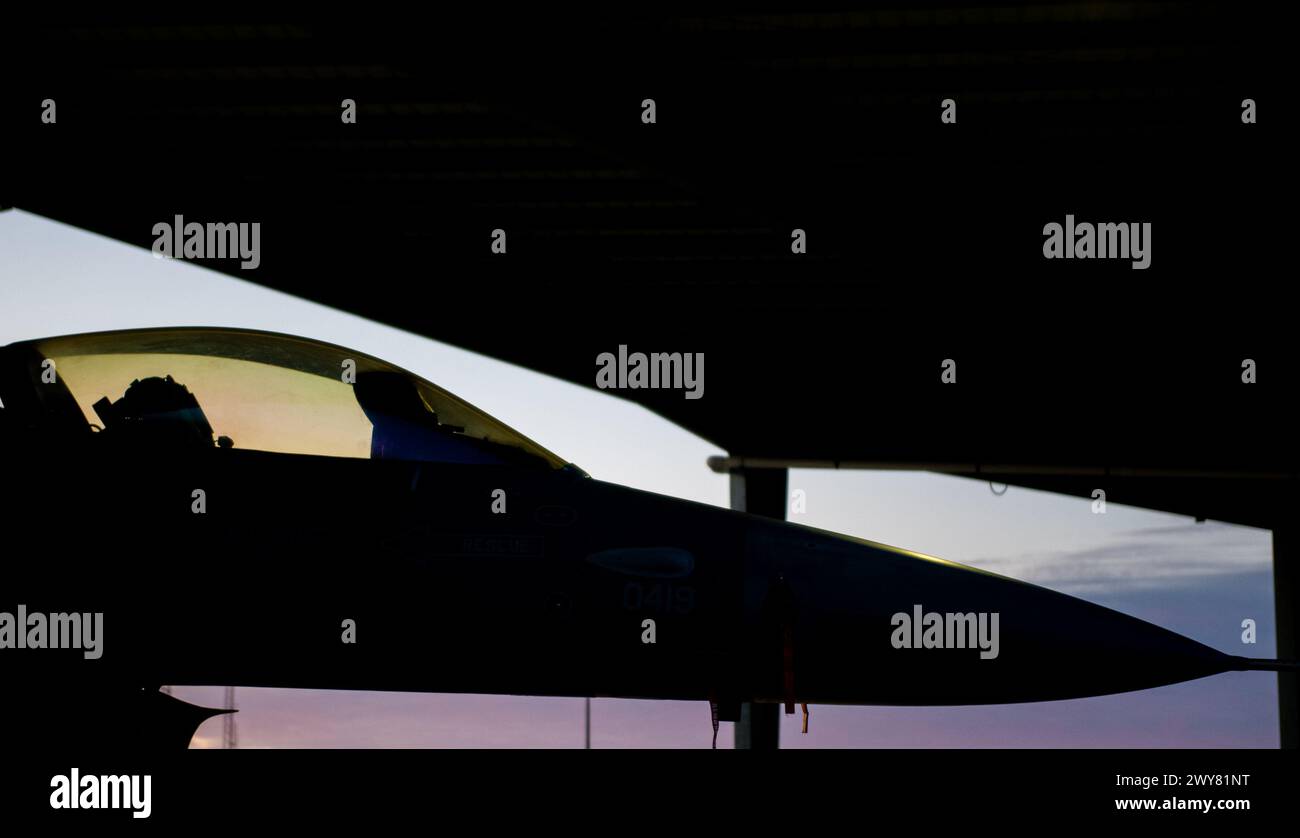 Un F-16 Fighter Falcon, affecté à la 122nd Fighter Wing, est assis sur ...