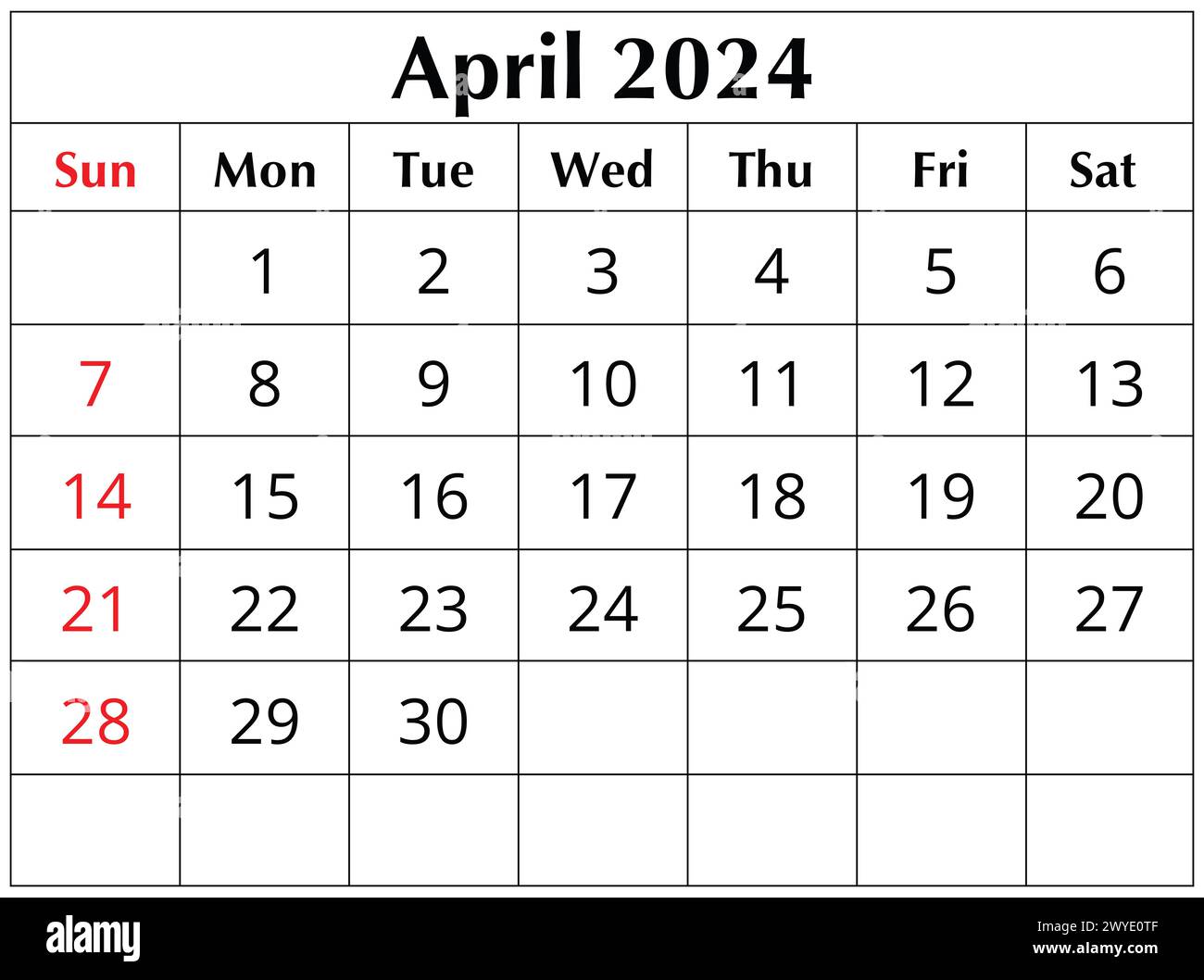 Calendrier Imprimable Avril 2024