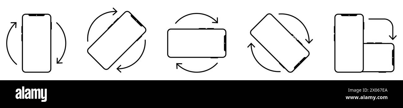 Ensemble d'icônes de rotation du smartphone. Icônes de rotation horisontale ou verticale ...