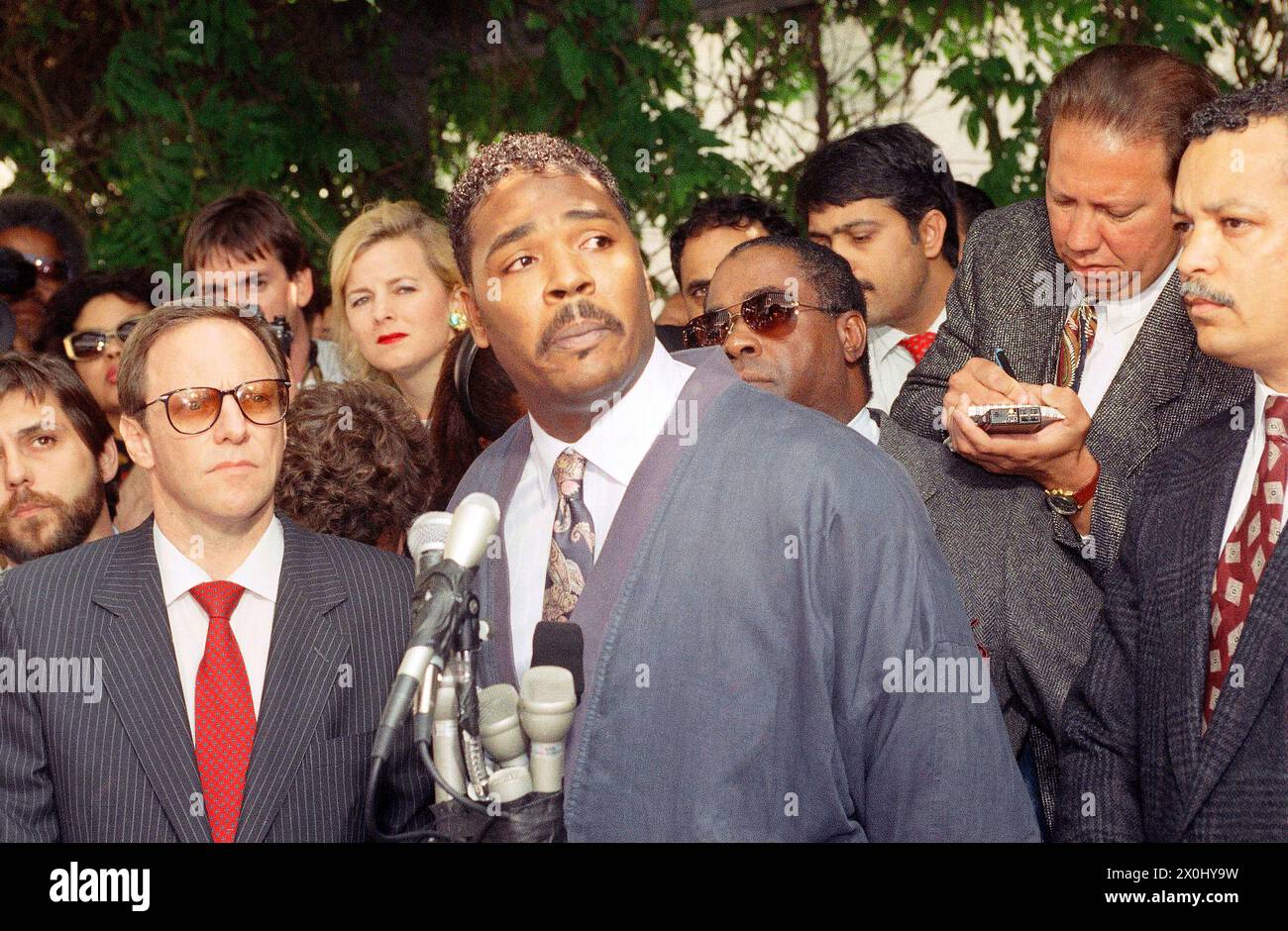 FILE - In this May 1, 1992 file photo, Rodney King makes a statement at ...
