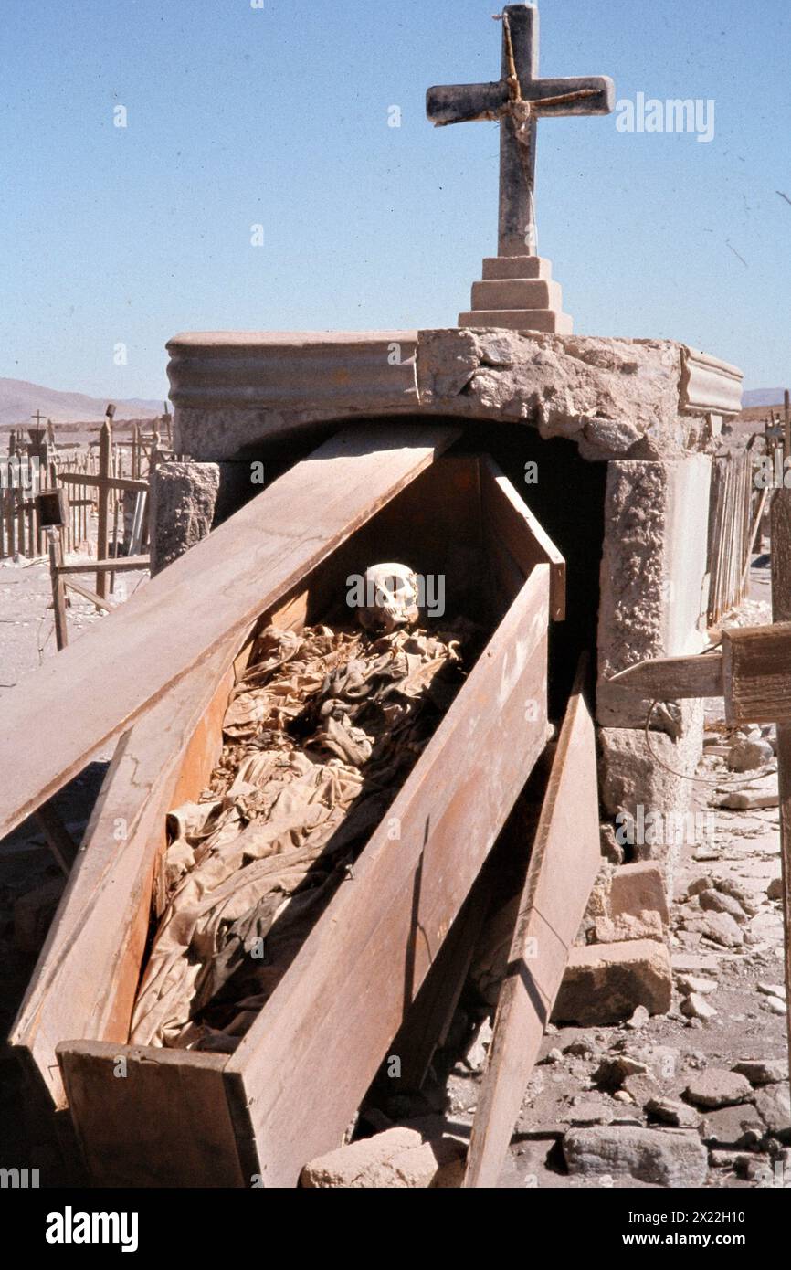 Les os dans un cercueil ouvert d'une tombe sur un cimetière du salpêtre ...