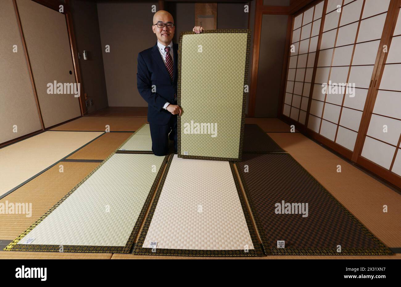 A photo shows tatami mats for Muslims pray in Kyoto City, Kyoto ...