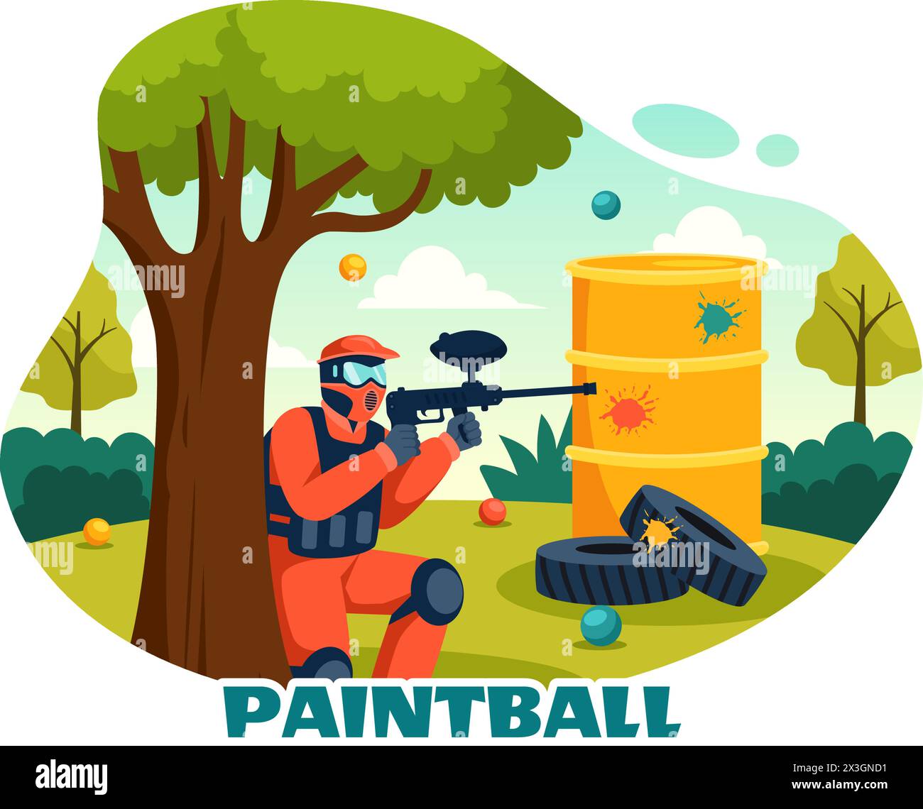 Les gens jouant Paintball illustration vectorielle de Fighter Player tirant avec le tir d'arme à ...