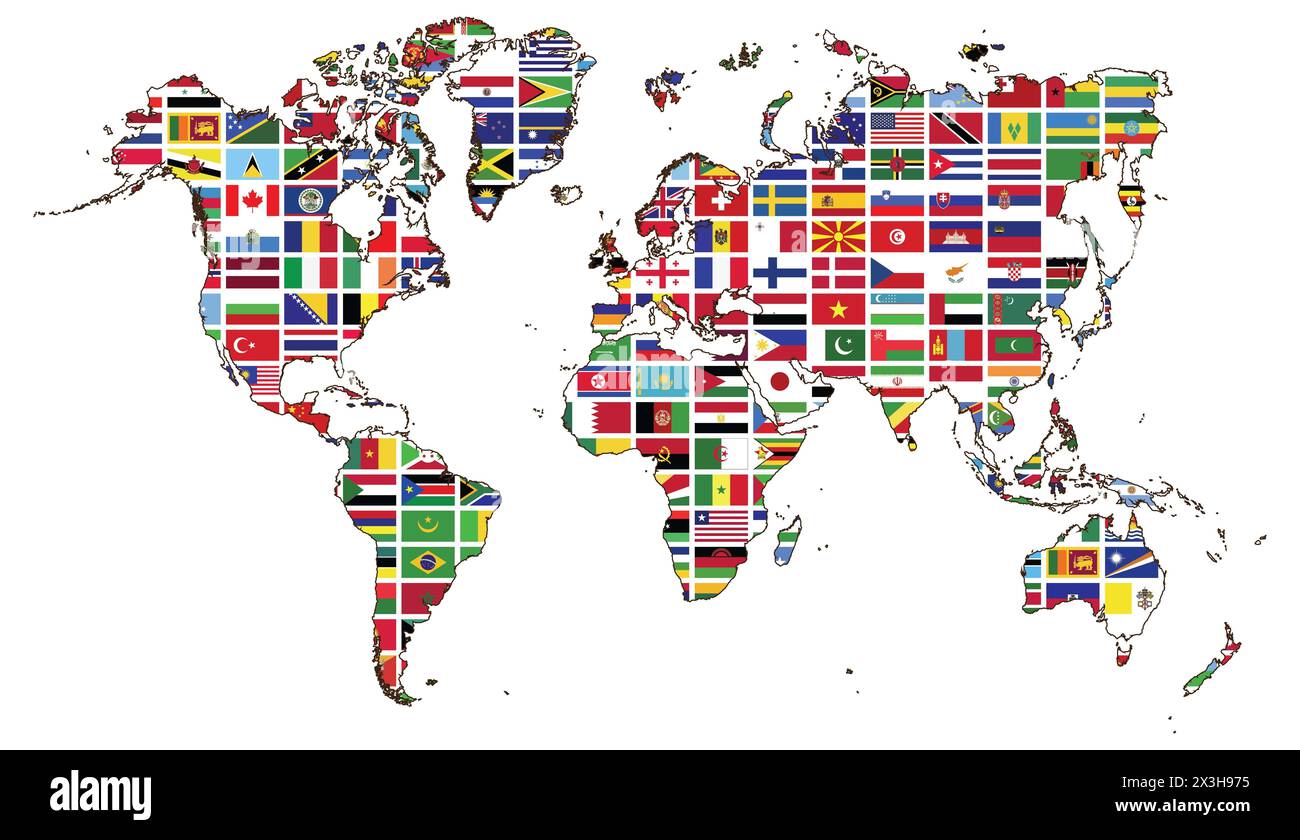 Carte du monde et collection de drapeaux du monde. Carte du monde et ...