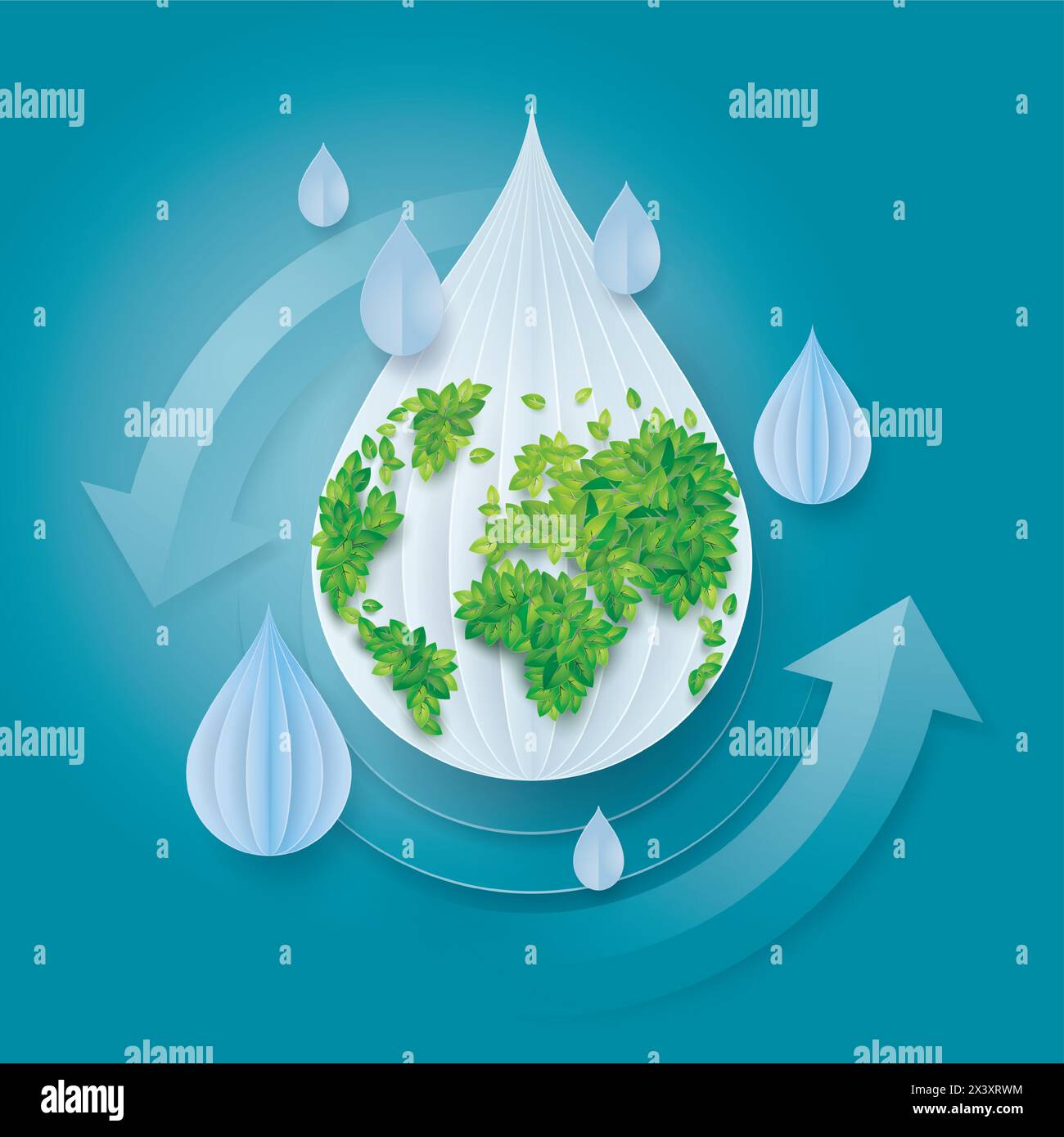 Journée mondiale de l'eau, sauver l'eau et le monde, carte du globe terrestre de feuille dans le ...