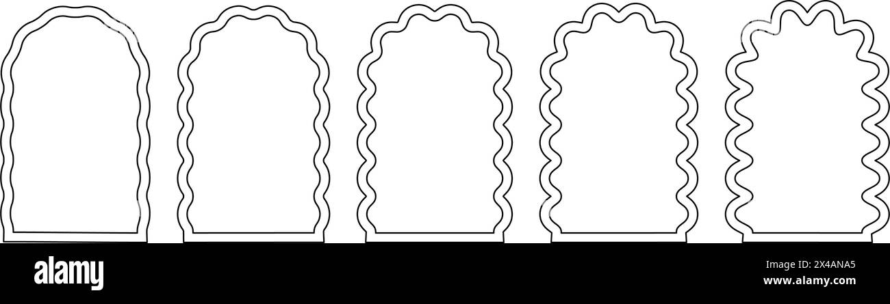 Ensemble de cadres d'arche avec bords ondulés. Formes d'arcade avec ...