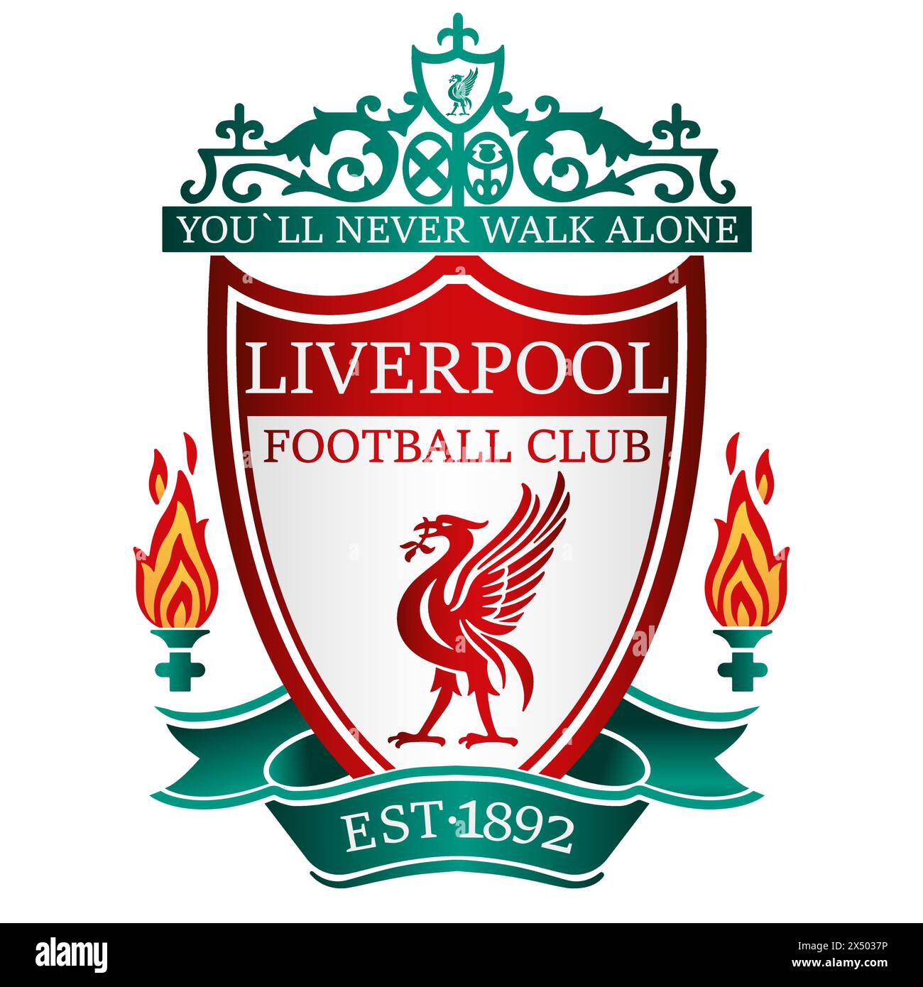 Emblème du Liverpool FC sur fond rouge emblématique. Club de football ...
