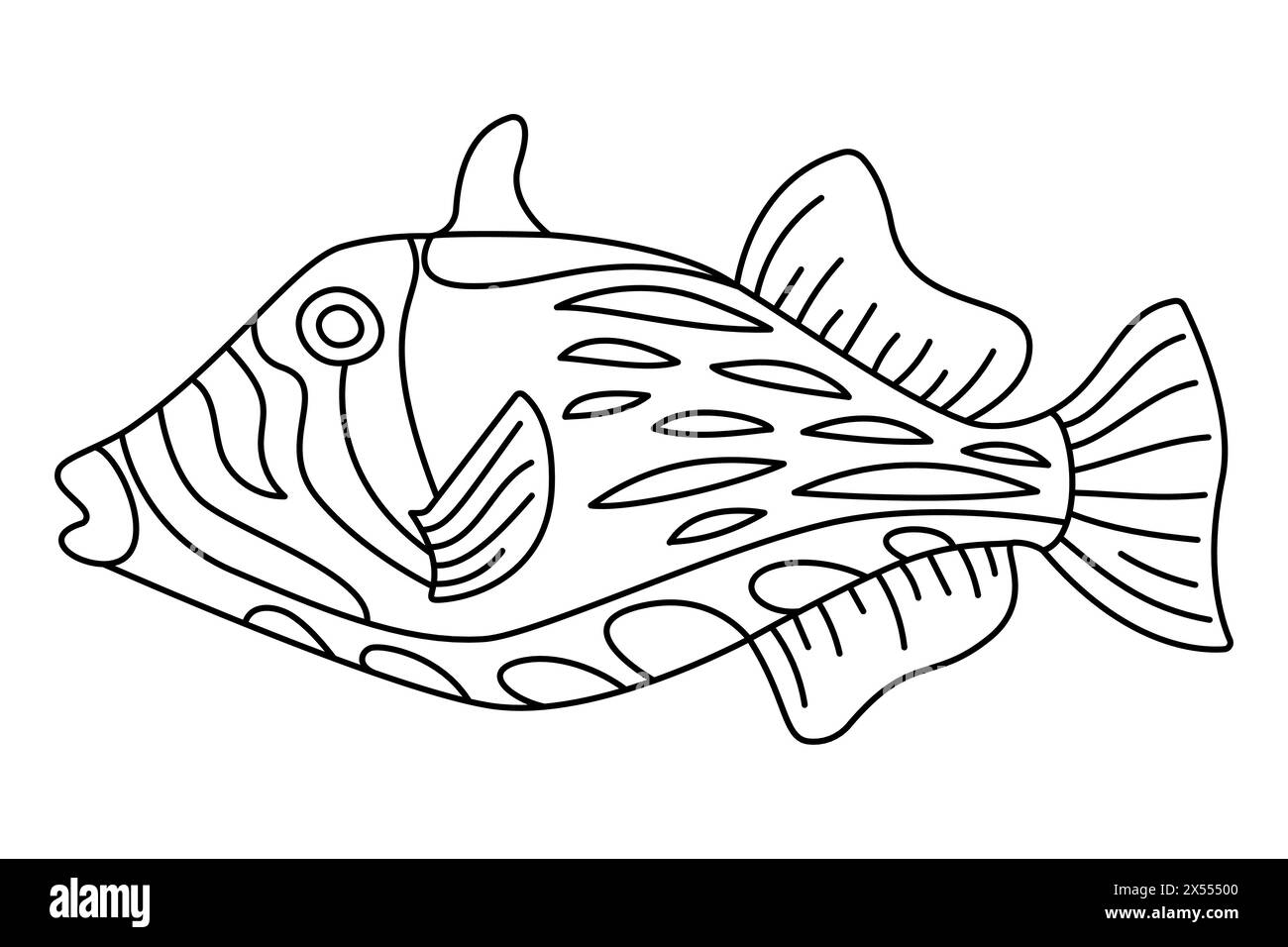 Poissons tropicaux. Simple dessiné à la main. Isolé sur fond blanc ...