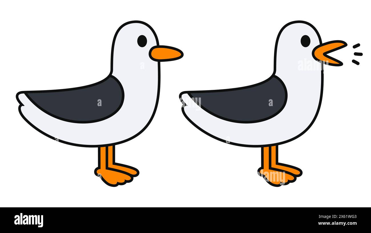 Dessin de mouette de dessin animé simple. Drôle d'oiseau de mer debout ...