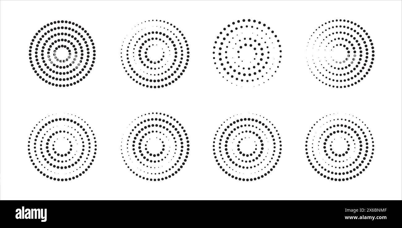 Cercles concentriques avec des lignes pointillées brisées isolés sur ...