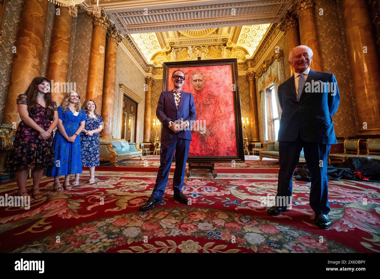 Artist Jonathan Yeo, center, and Britain's King Charles III at the ...