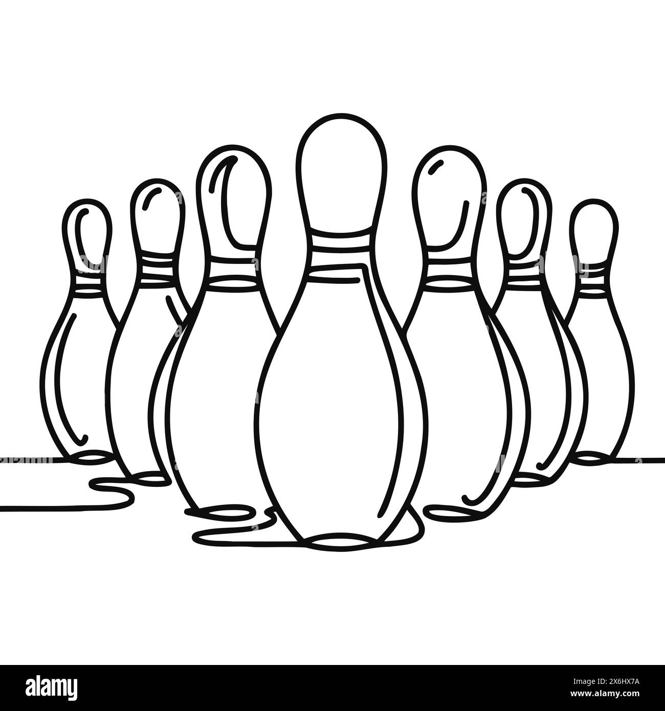 un dessin au trait continu de quilles de bowling alignées sur une piste ...