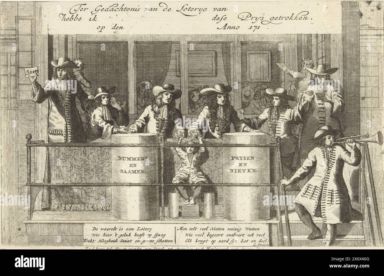 Tirage d'une loterie à Amsterdam, vers 1710-1719, tirage d'une loterie ...