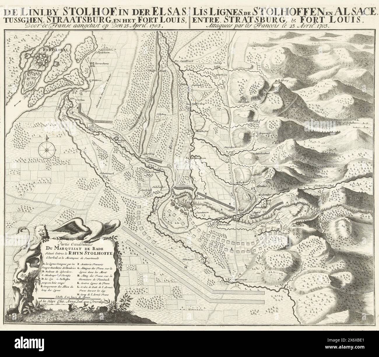 Attaque des Français sur la ligne à Stollhofen, 1703, de Lini, par ...