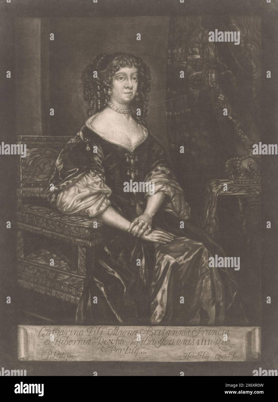 Portrait de Catherine de Bragance, Reine d'Angleterre, estampe ...