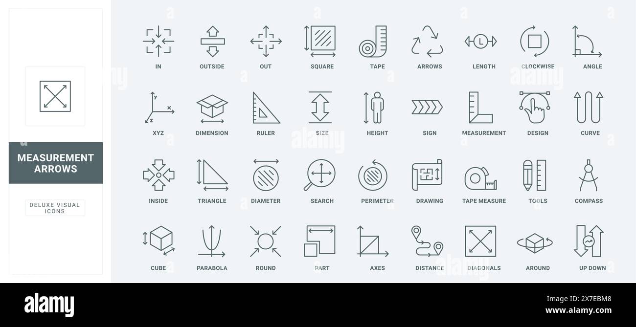Flèches de taille pour mesurer la surface de la pièce et la distance ...