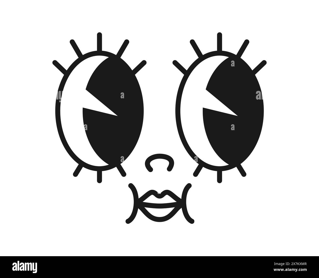 Dessin animé sourire comique groovy visage, émotion d'oeil drôle et ...