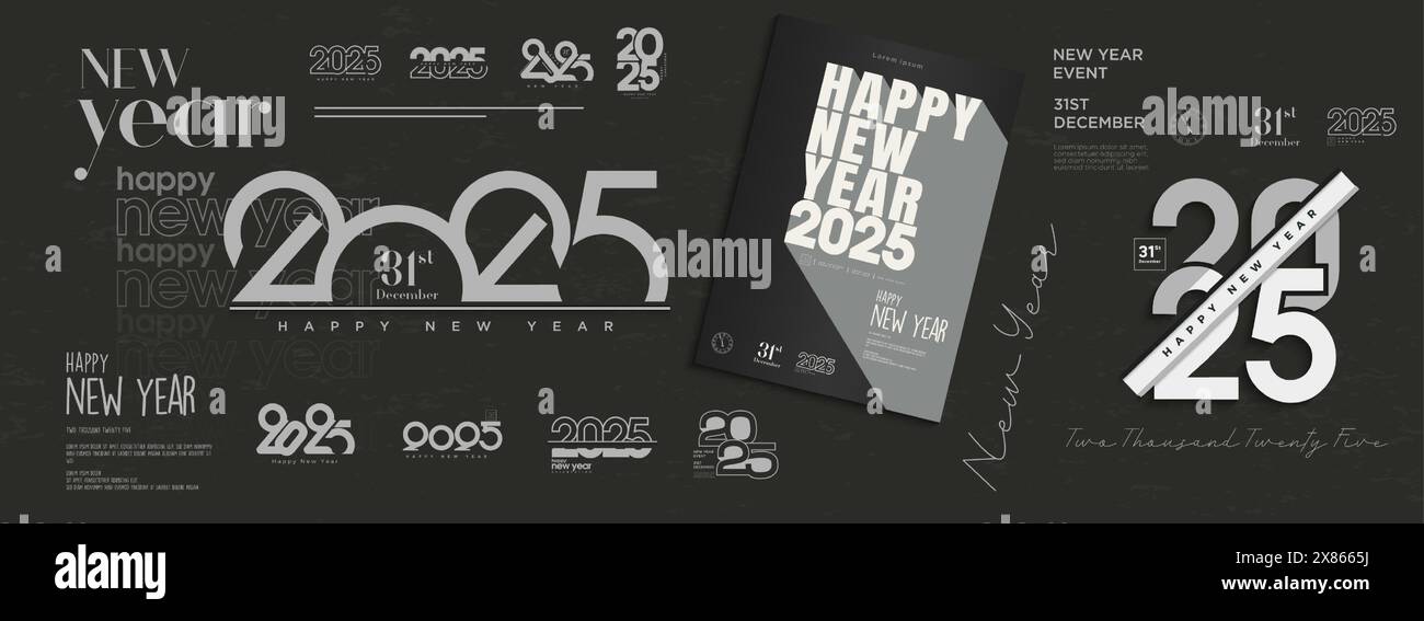 Ensemble d'affiches du nouvel an 2025. Concevez un ensemble de logos du ...