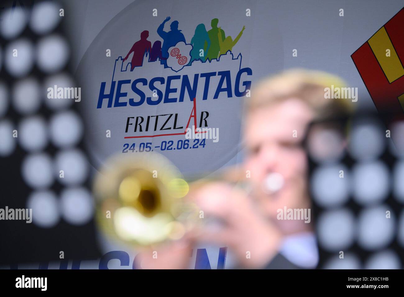 Fritzlar, Allemagne. 24 mai 2024. Le logo Hessentag est visible à l ...