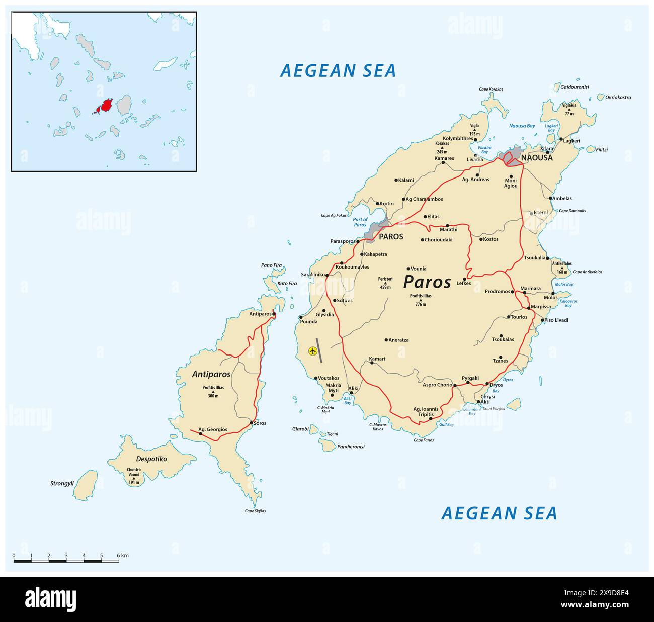 Paros greece map Banque d'images détourées - Alamy