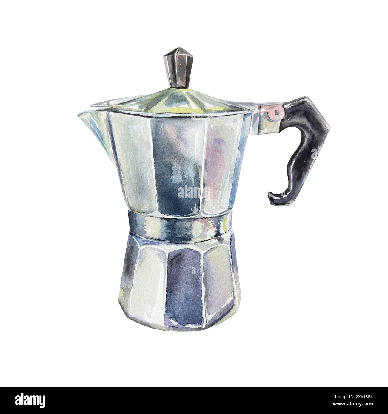 Machine à café Geyser. Illustration d'aquarelle dessinée à la main ...