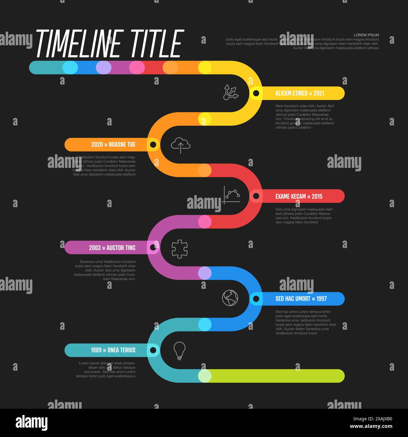 Modèle de timeline simple fait de segments de ligne épaisses de couleur ...