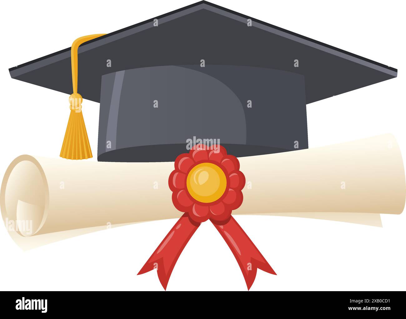 Chapeau de graduation et défilement du diplôme. Certificat traditionnel ...