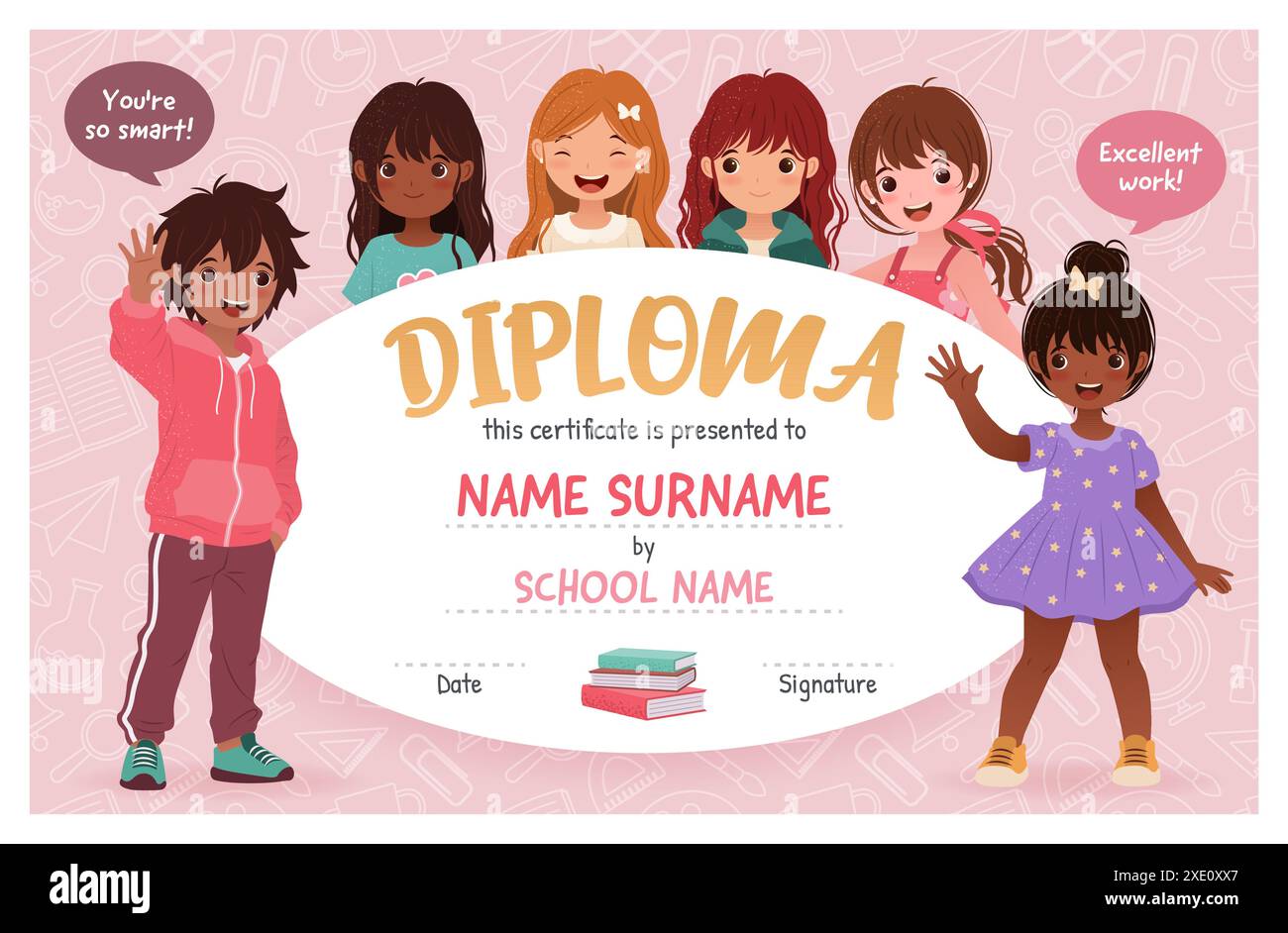 Kids diploma certificate background design Banque de photographies et d ...