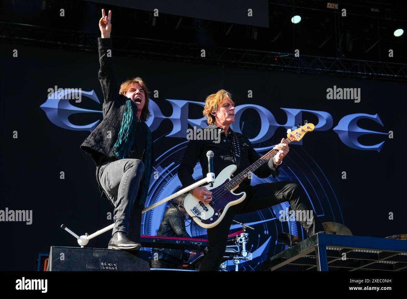 Oslo 20240626. Le groupe suédois Europe, avec le chanteur Joey Tempest et le bassiste John Levén ...