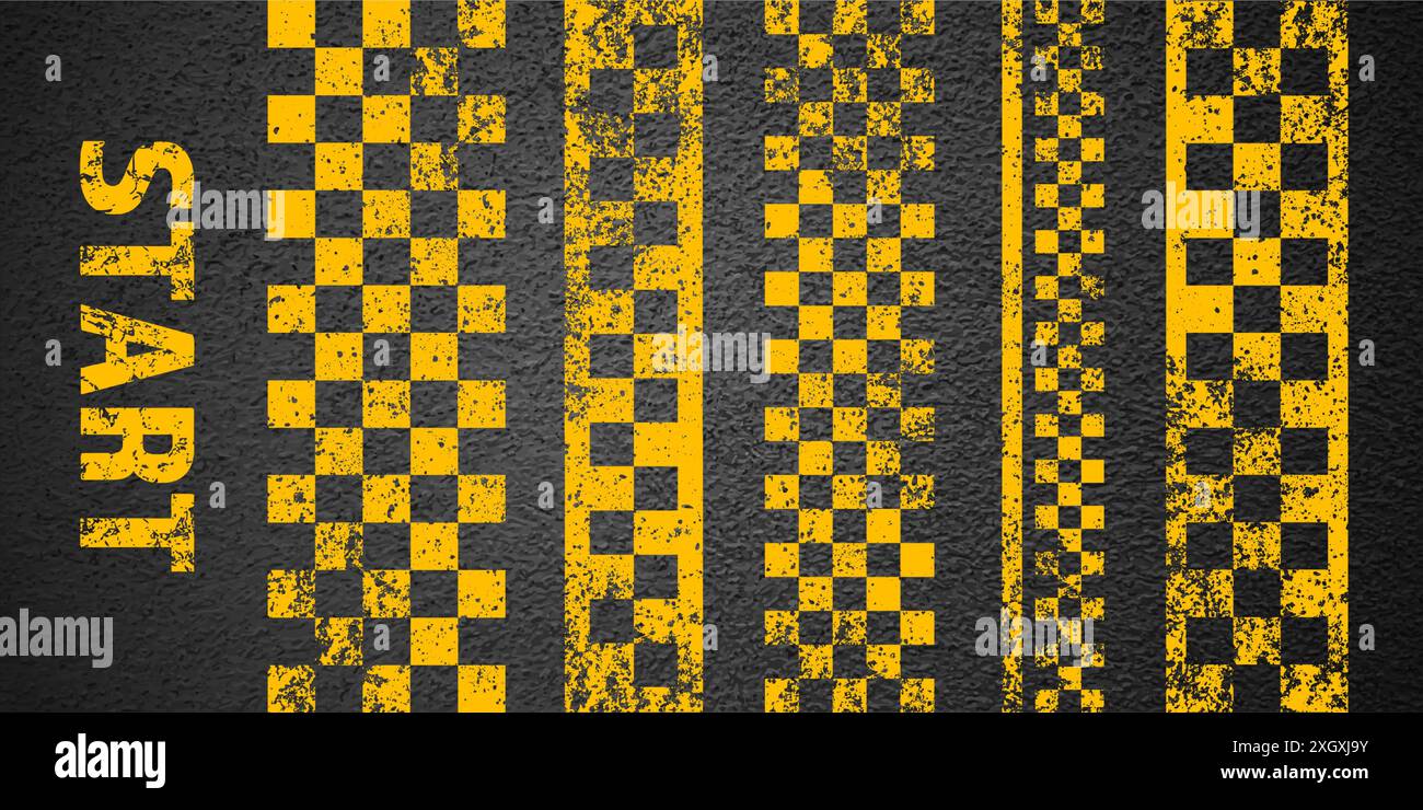 Route asphaltée avec marquage de ligne en damier jaune de début ou de ...