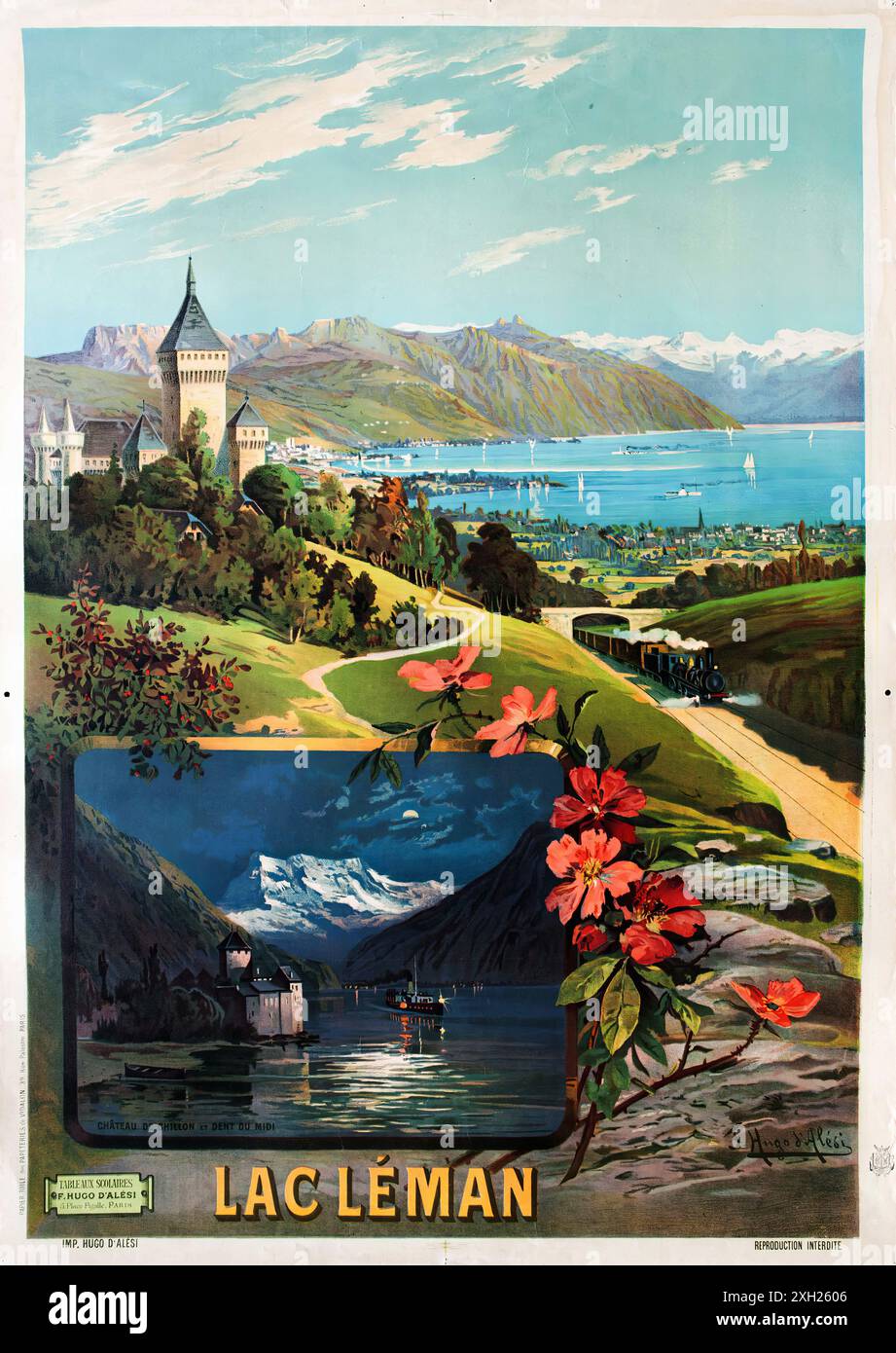 Affiche de voyage vintage - d'ALÉSI F Hugo Lac Léman 1895 Photo Stock - Alamy