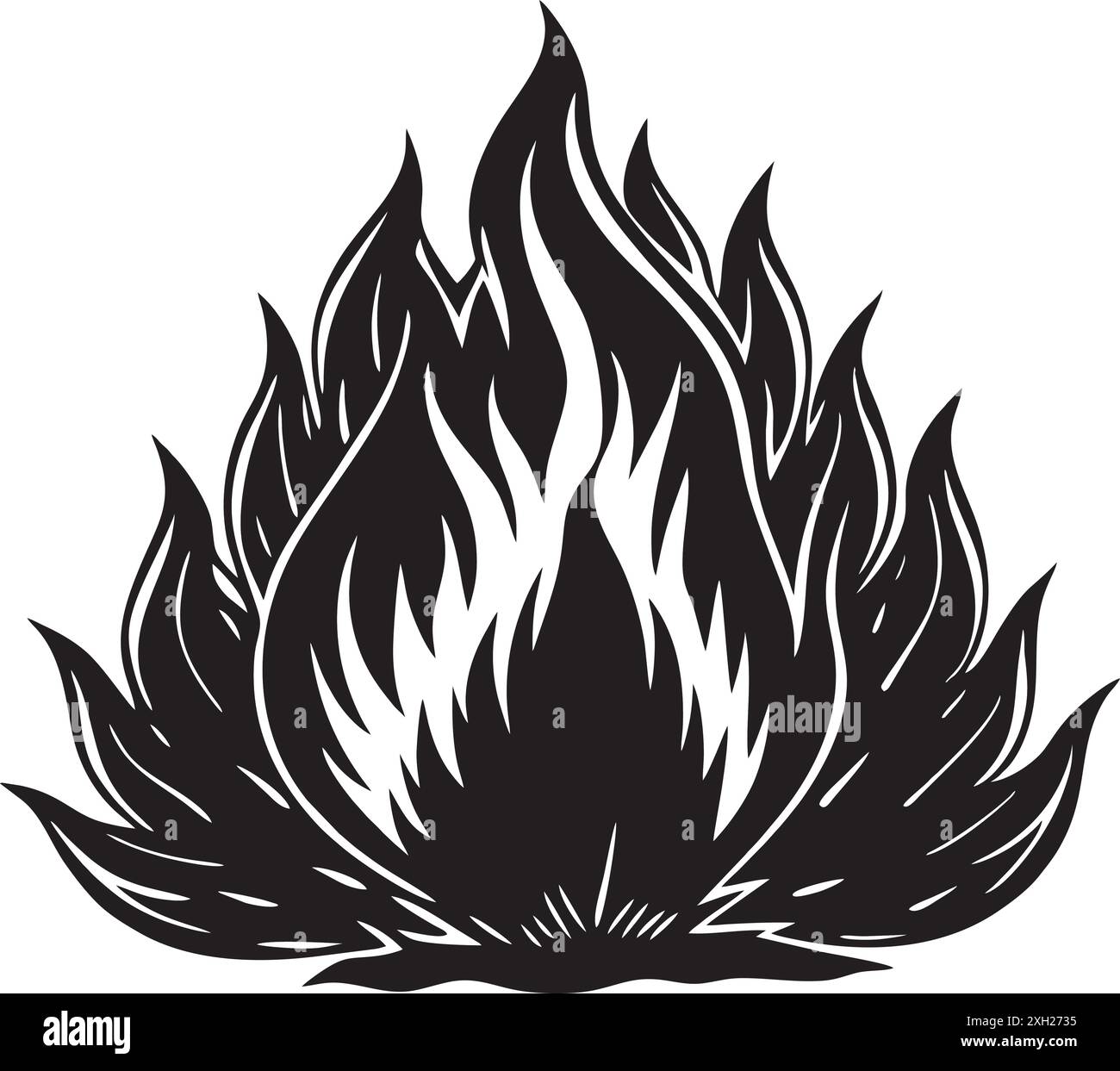 Flamme de feu noir et blanc Banque d'images vectorielles - Alamy