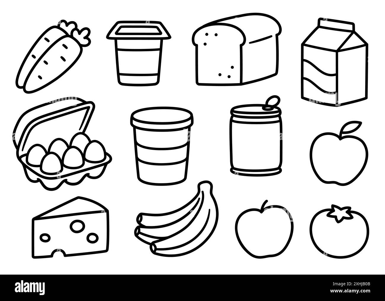 Ensemble de dessin pour griffonner des aliments d'épicerie. Pain, œufs ...