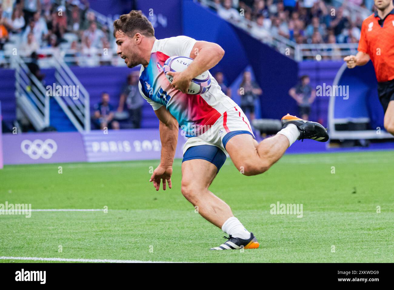 Antoine Dupont (France) marque un essai, Rugby à sept, Men's Poule C ...