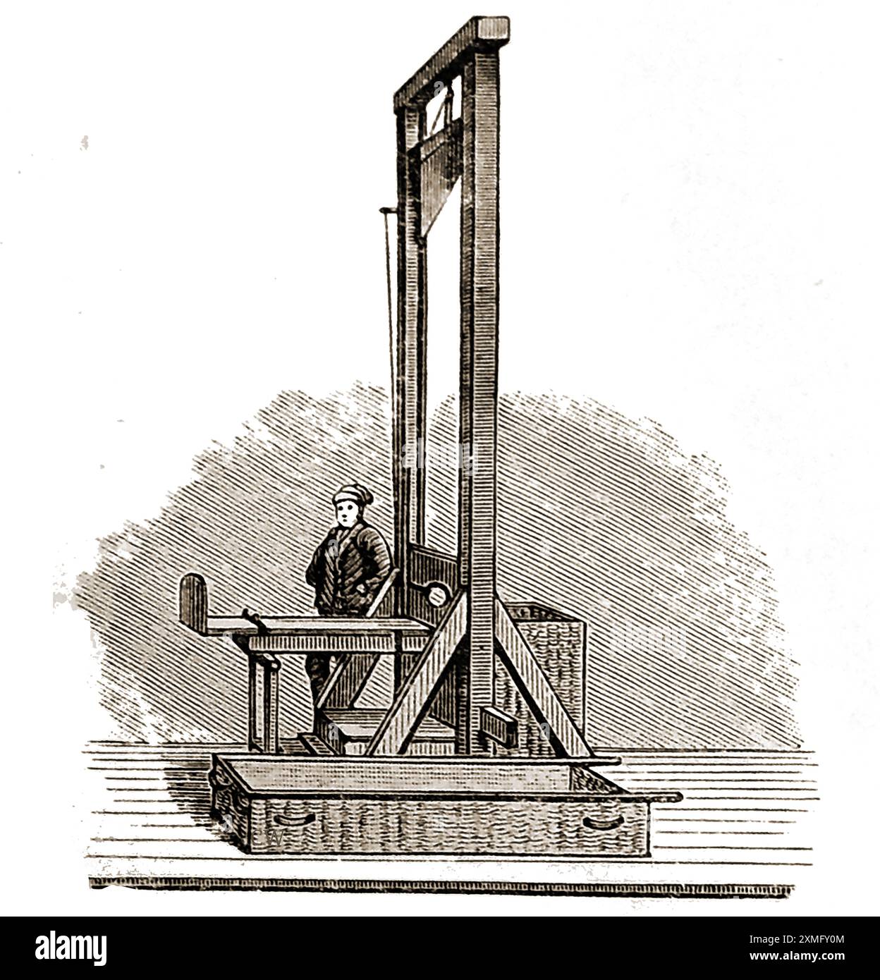 Une ancienne gravure montrant la guillotine de Paris, France utilisée au XIXe siècle. La ...