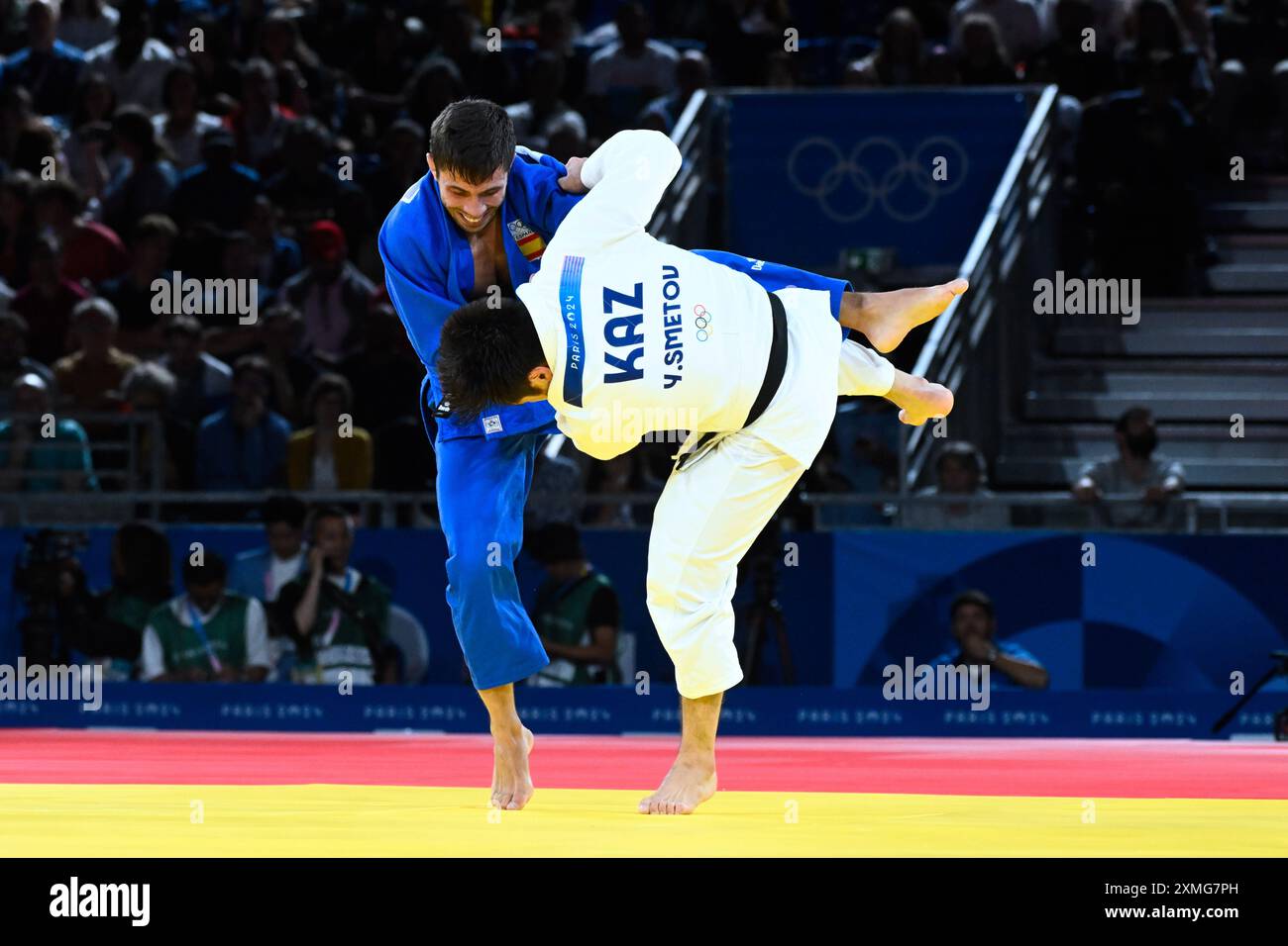 Paris, France. 27 juillet 2024. Yeldos Smetov ( KAZ ) contre Francisco Garrigos ( ESP ), Judo ...