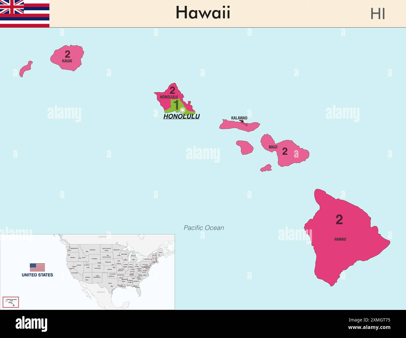 Mapa político de hawaii Banque de photographies et d’images à haute ...