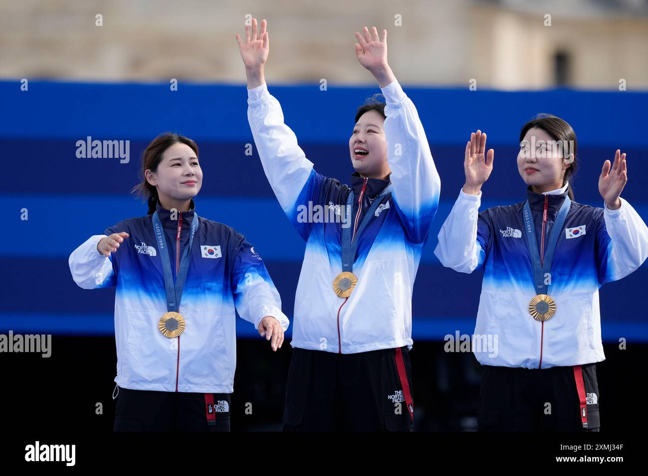 Gold medal winners, South Korea's Jeon Hun-young, left, Lim Si-hyeon ...