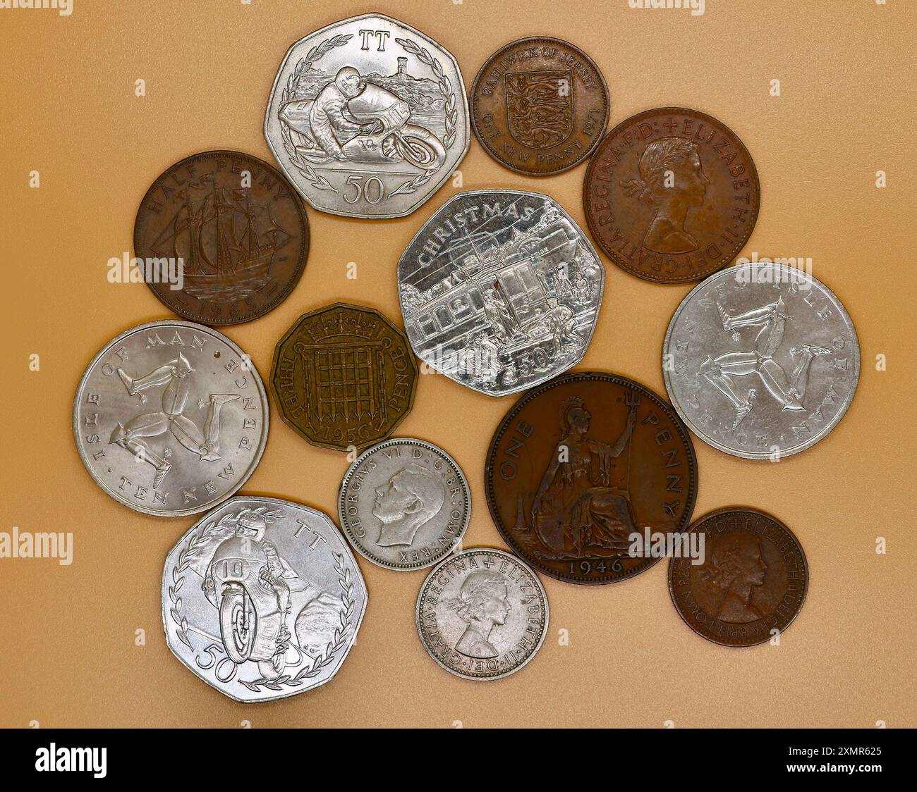 Collection de pièces britanniques avec des pièces de Manx pré-décimales ...